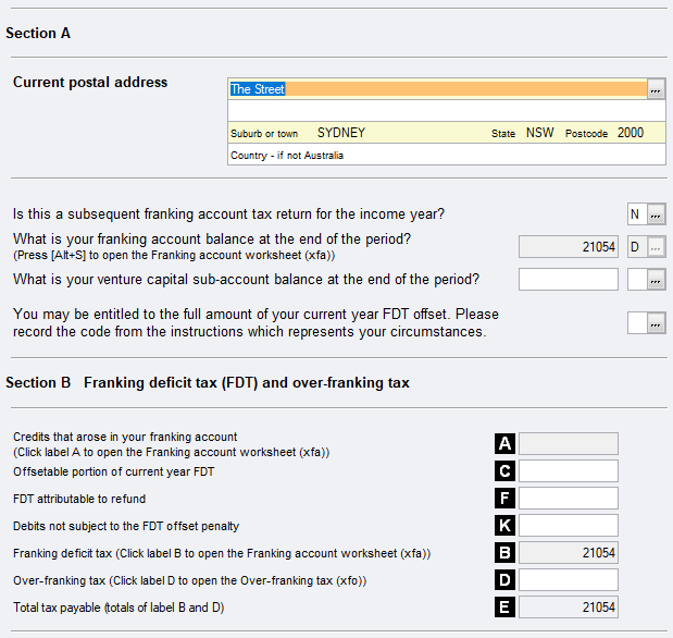 Franking Account Worksheets