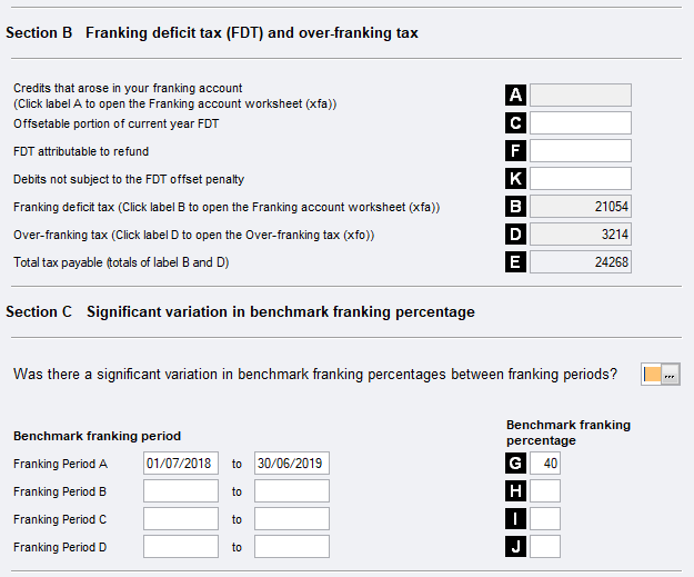 Franking Account Worksheets
