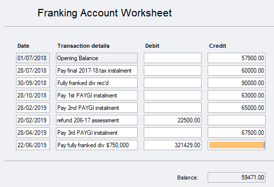 Franking Account Worksheets