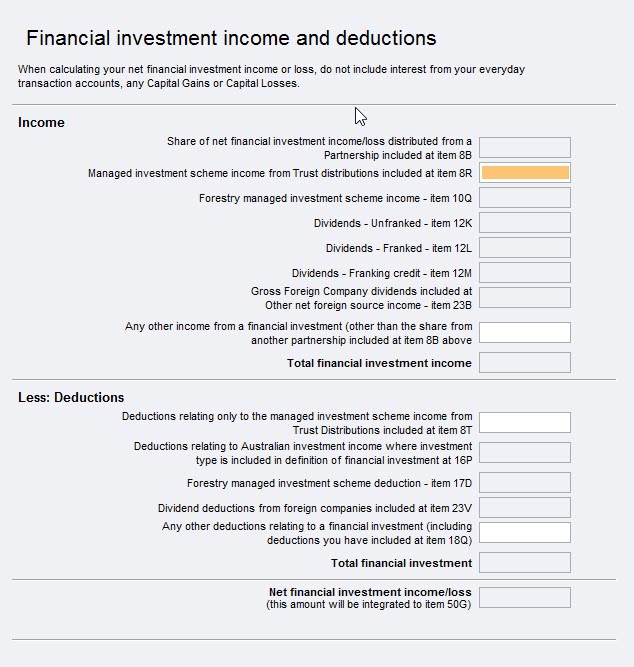 Financial investment income and deductions (fip)