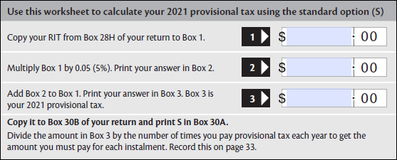 IR3NR Question 32 Provisional tax
