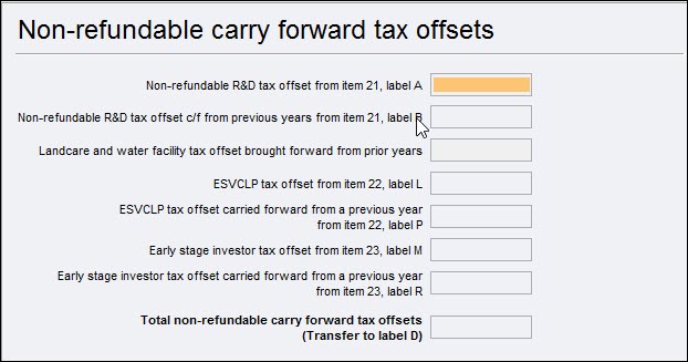 Non-Refundable carry forward tax offsets worksheet (ncf)