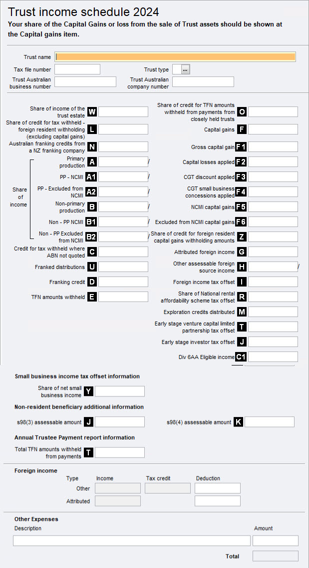 Trust income schedule (DISTBENTRT) and Distributions received from ...