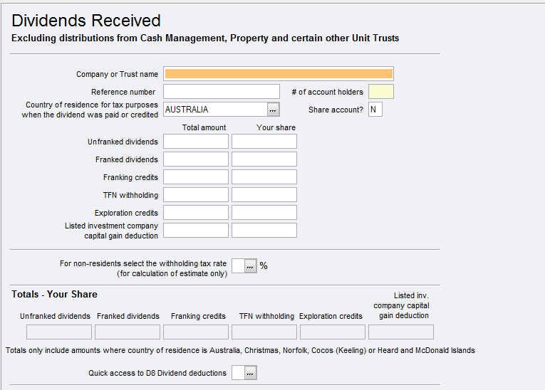Gross dividends worksheet (div)