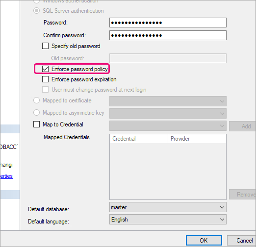 Changing the default password for 'sa' username in SQL
