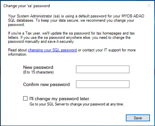 Changing the default password for 'sa' username in SQL