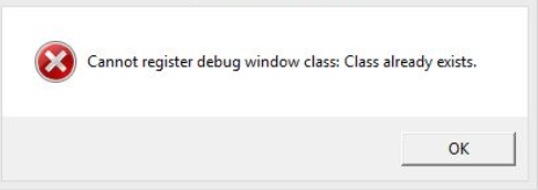 Cannot register debug window class: class already exists