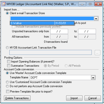 Importing transactions from AccountRight into AO Classic General Ledger