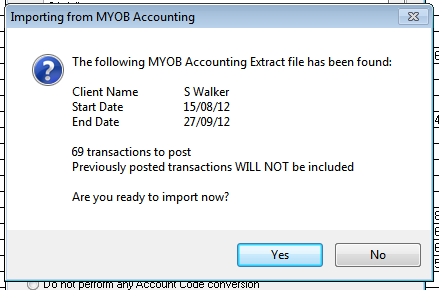 Importing transactions from AccountRight into AO Classic General Ledger