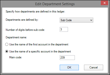 Establishing departments using a MAS style chart of accounts in AE/AO Ledger