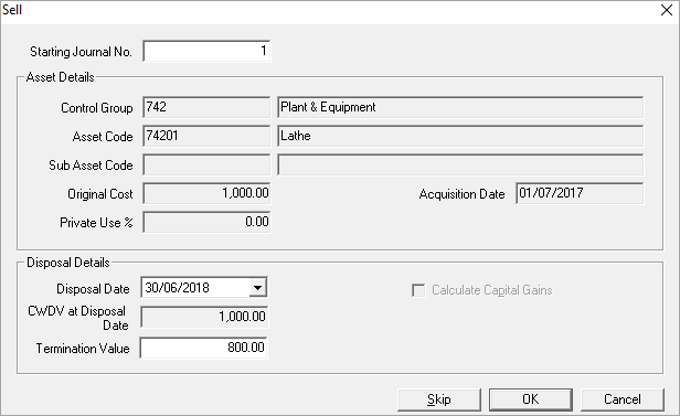 Selling an asset in AE Assets
