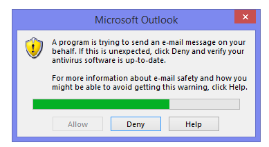 Warning: "A program is trying to send an e-mail message on your behalf ...