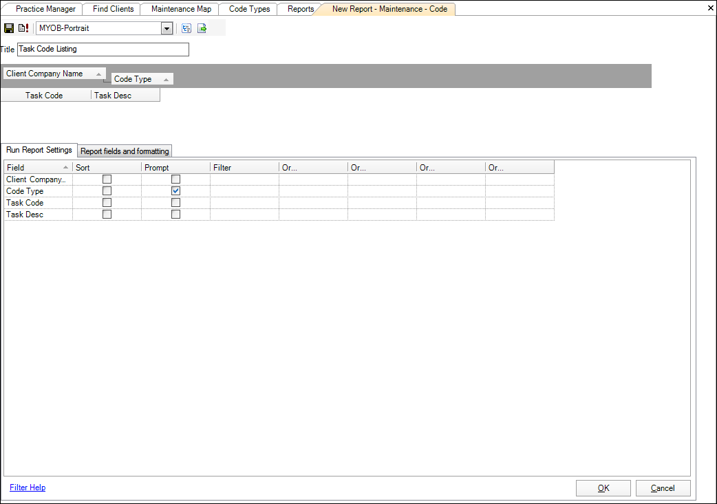 Printing a list of Task codes