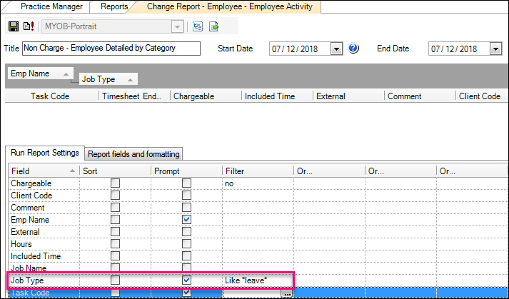 Reporting on non-chargeable time in MYOB Practice Manager