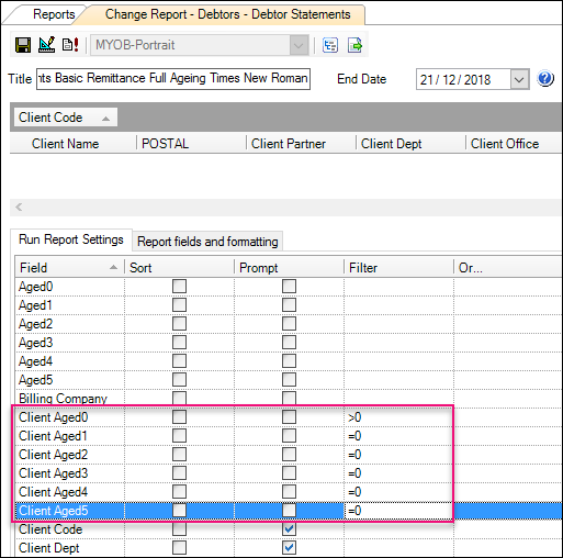 Printing debtor statements for clients with a current balance only
