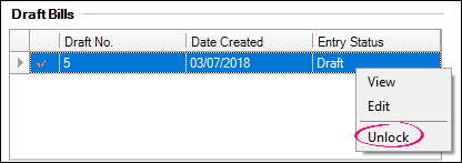 Editing and unlocking draft bills