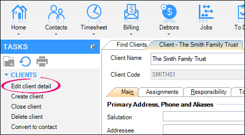 Editing names and client codes