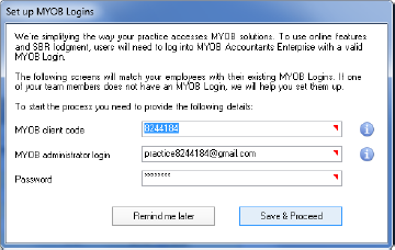 Activating MYOB logins