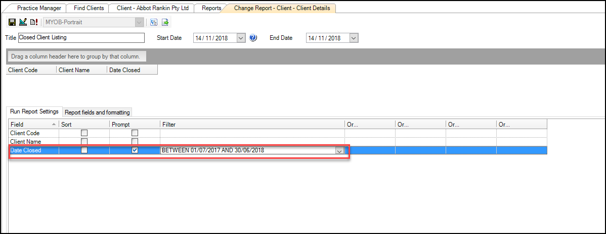 Reporting on closed clients