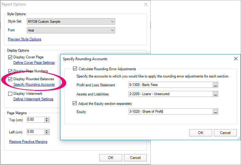 Specifying rounding accounts