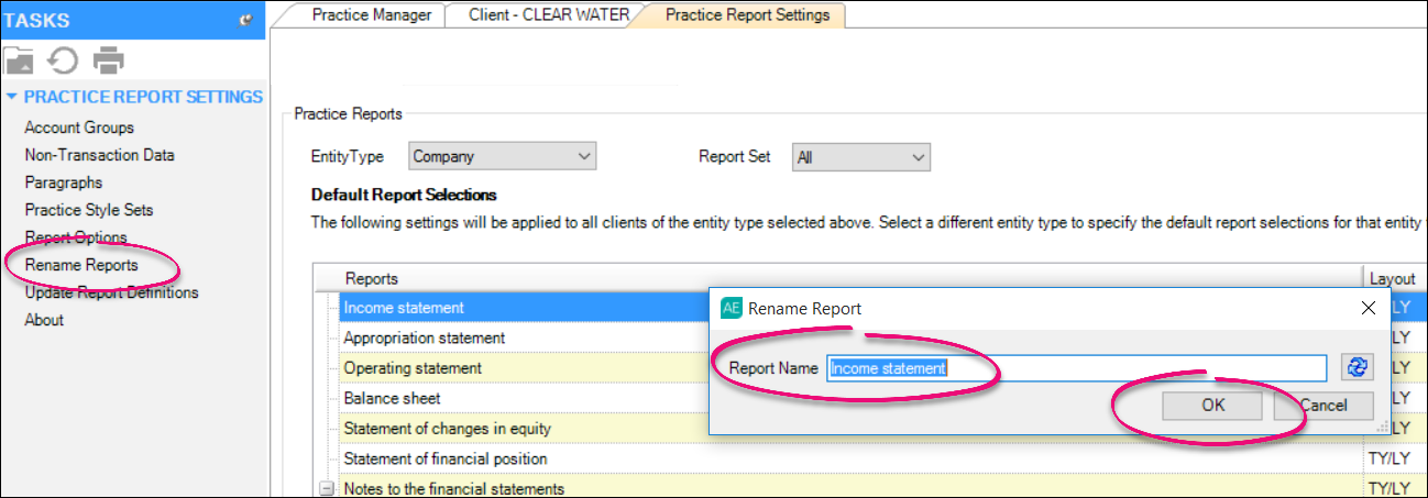 Renaming practice reports