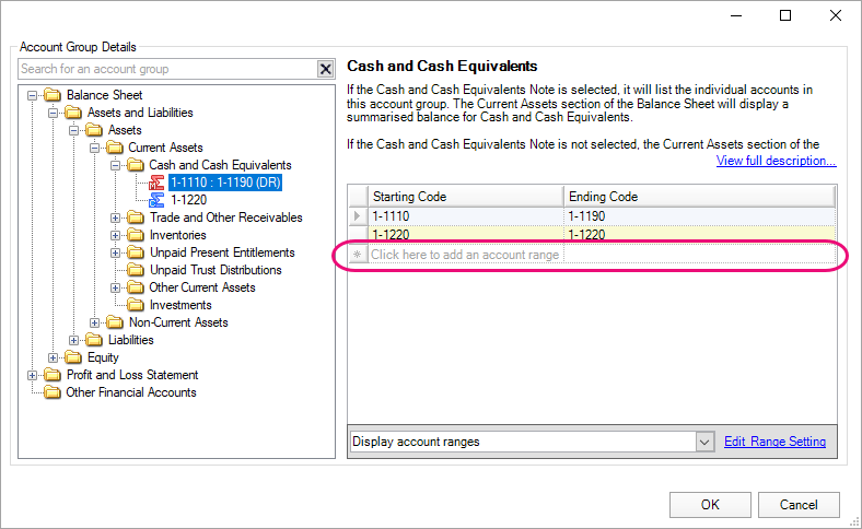 Allocating account ranges to account groups