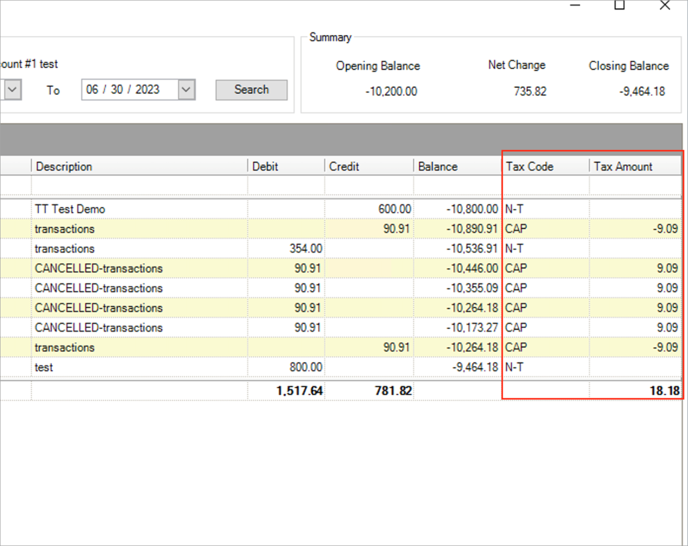 Posting journals with a tax code