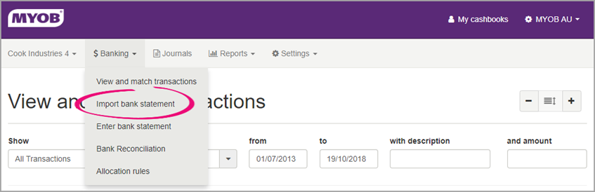 Importing a Bank Statement into MYOB Ledger