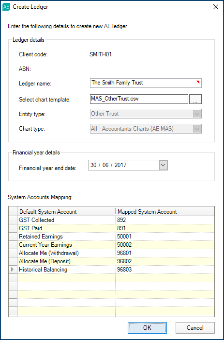 Create a brand new MYOB Ledger