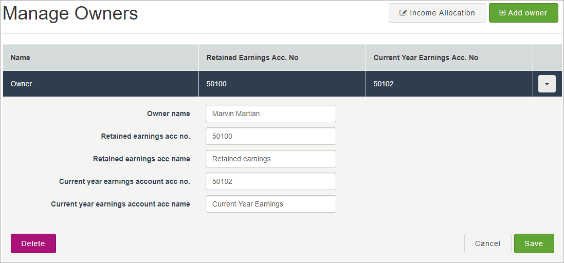 Set up roll forward and income allocation accounts