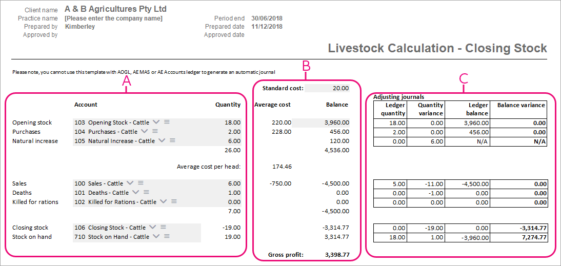Accounting for livestock in MYOB Ledger