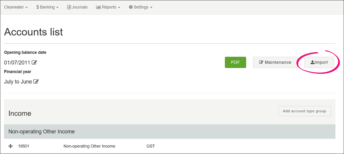 Importing a Chart of Accounts