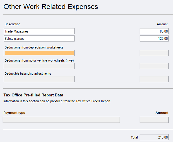 Other Work Related Expenses worksheet (pwe) 2025