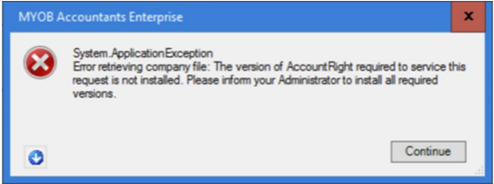 Error: System.ApplicationException. Error retrieving company file: The ...